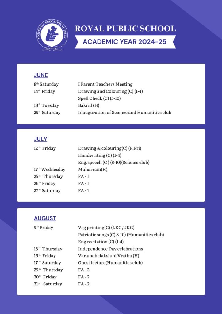 UPCOMING EVENTS – Royal Public School Jp Nagar